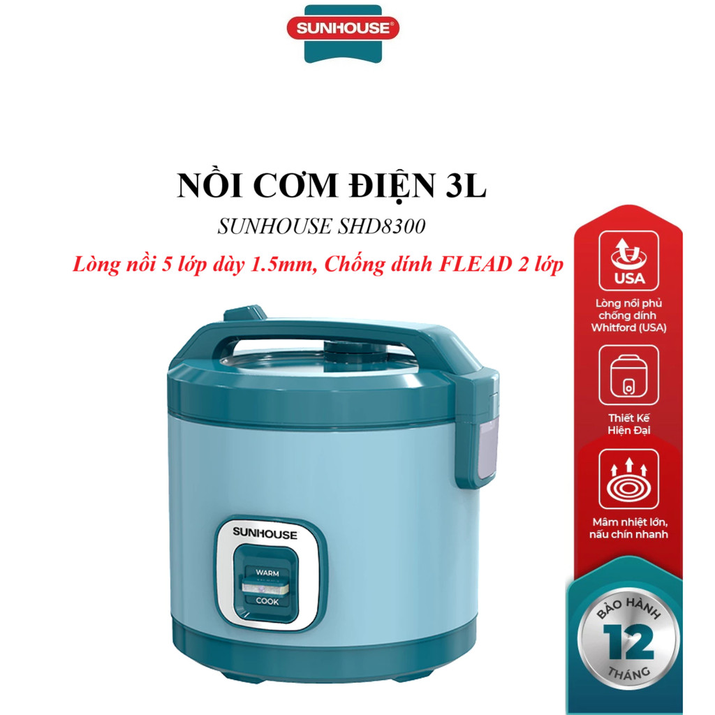 Sunhouse SHD8300 3L RICE COOKER, 1.5mm thick 5-layer inner pot, durable ...