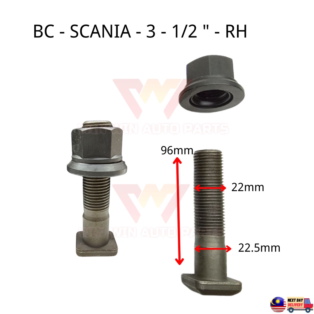 Trialer Truck Scania 113/124 Belakang/Rear Wheel Bolt Hub Bolt With Nut ...