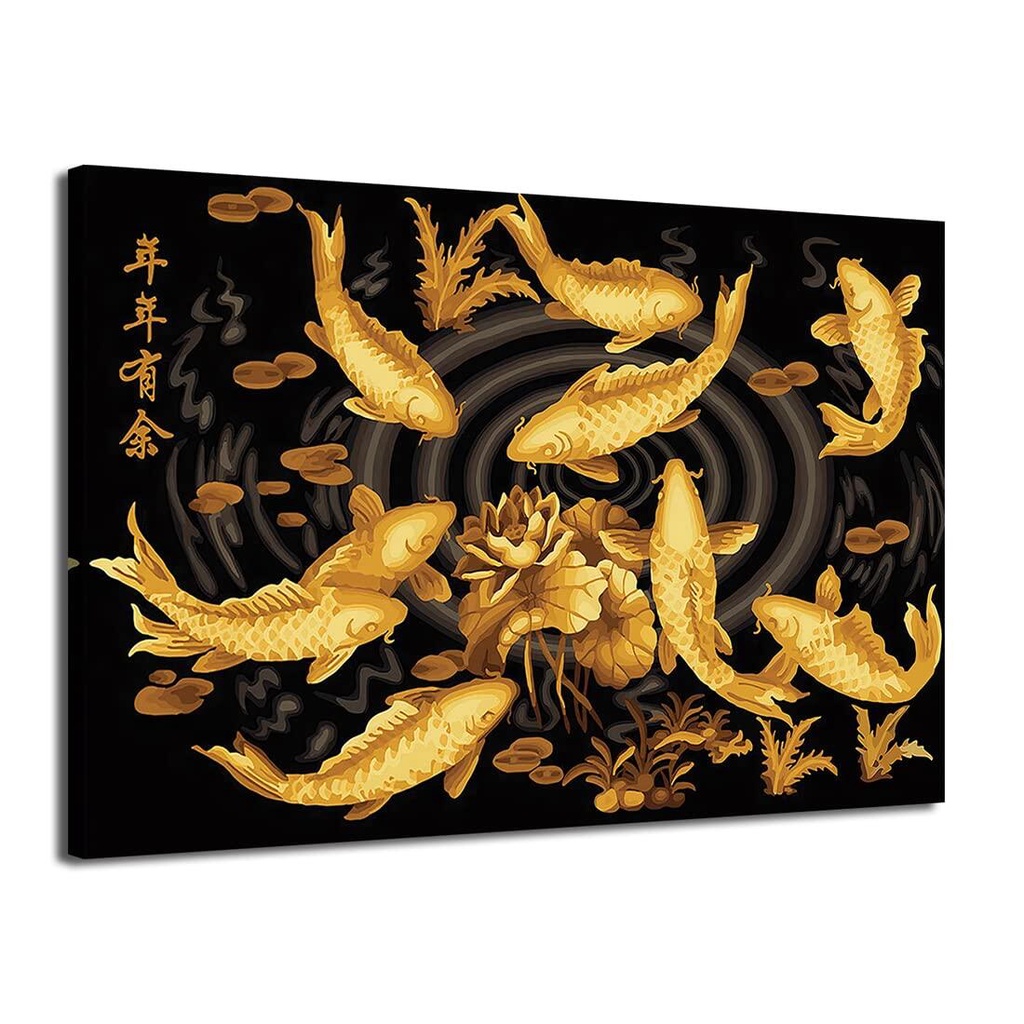 Lucky Gold Nine Koi Fish Animal Painting Wall Art Feng Shui Koi Fish ...