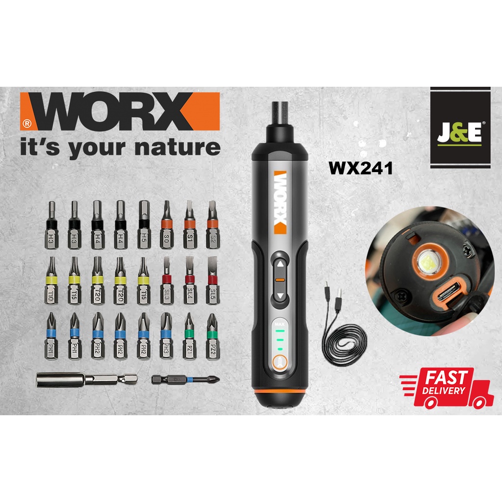J&E WORX WX240 DC 3.6V SCREWDRIVER USB TYPE-C RECHARGEABLE HAND DRILL ...
