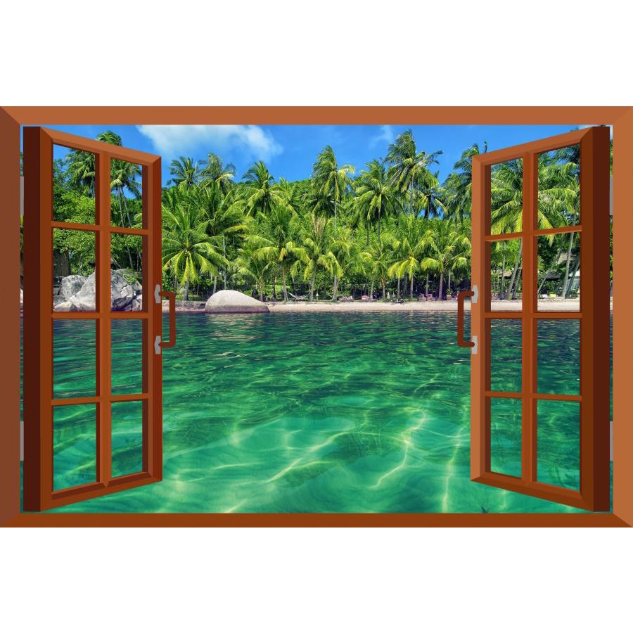 Seaside scenery Sea 3D Window View Sticker Wall Art Vinyl Decal Summer ...