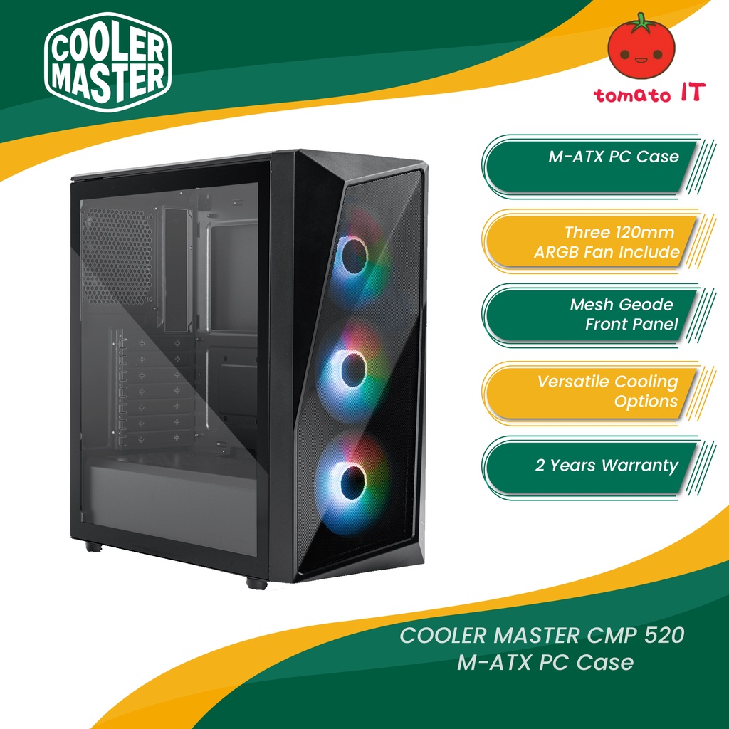 COOLER MASTER CMP520 ARGB M-ATX Tempered Glass PC Case-CP520-KGNN-S00 ...