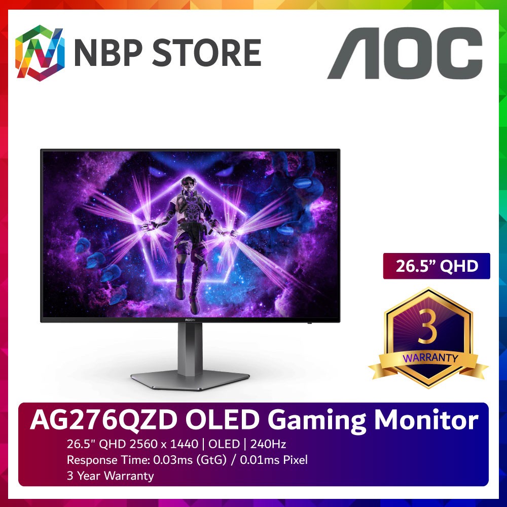AOC AG276QZD 26.5" QHD OLED 240Hz Gaming Monitor ( HDMI, DP, 3 Yrs ...