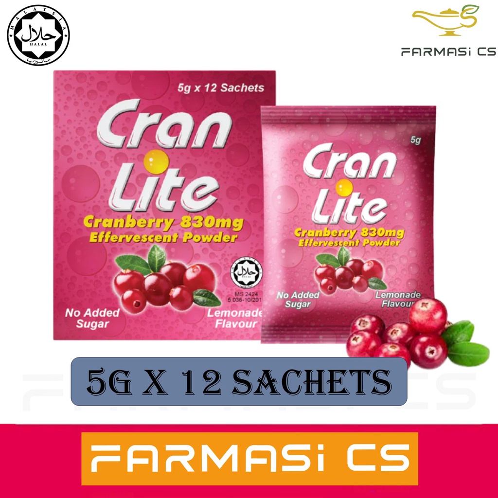 Cran Lite Cranberry 830mg Effervescent Powder 5g x 12 Sachets EXP:05/ ...