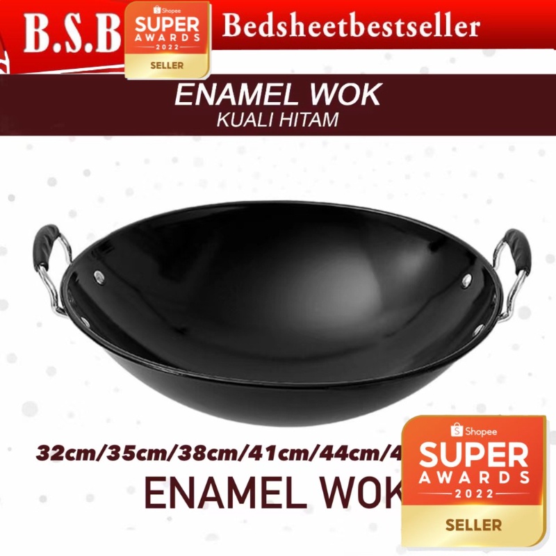 Iron Wok | Black Enamel Wok | Double Handle Enamel Wok | Stir-Fry Wok ...