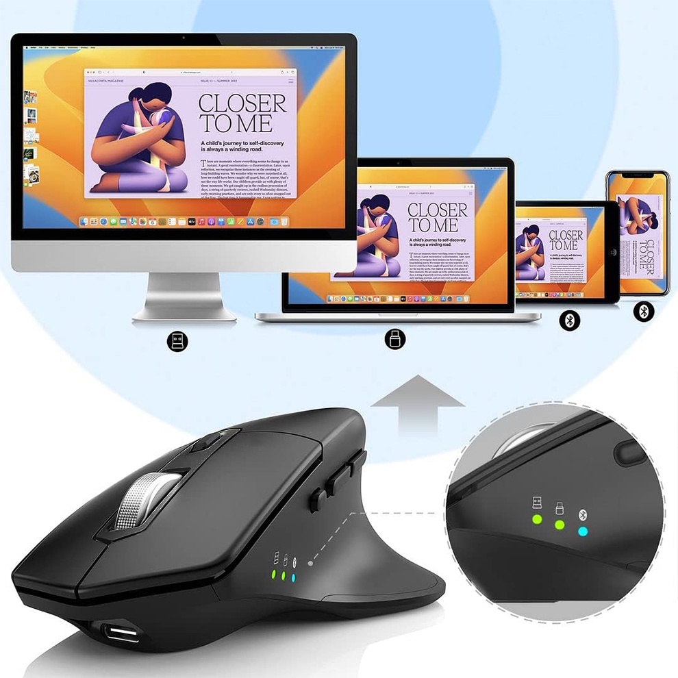 jomaa Multi-Device Wireless Bluetooth Mouse Ergonomic Silent Clicking ...