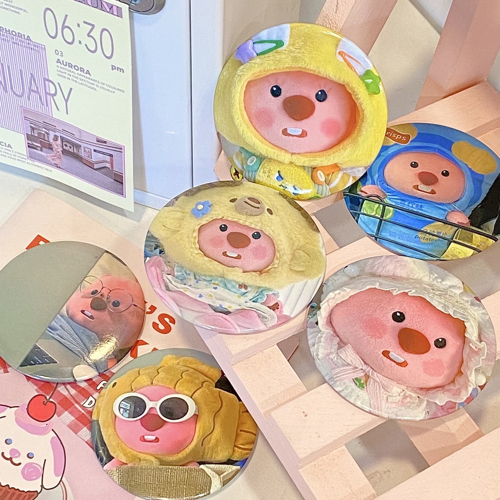 Loopy Mirror Cartoon Pororo Round Mirror Portable Makeup Mini Mirror ...