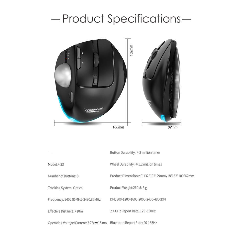 Ergonomic Wireless Trackball Mouse,Bluetooth Trackball Mouse Easy Thumb ...