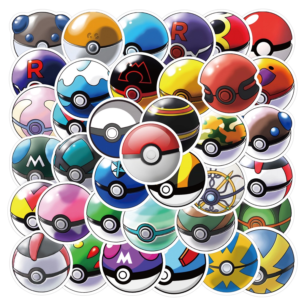 50 pcs Pokémon Poké Balls Cartoon Waterproof PVC Stickers | Shopee Malaysia