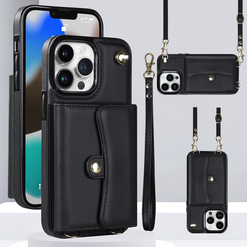 Lanyard Crossbody Wallet Phone Case For iPhone 15 14 13 12 11 Pro XS ...