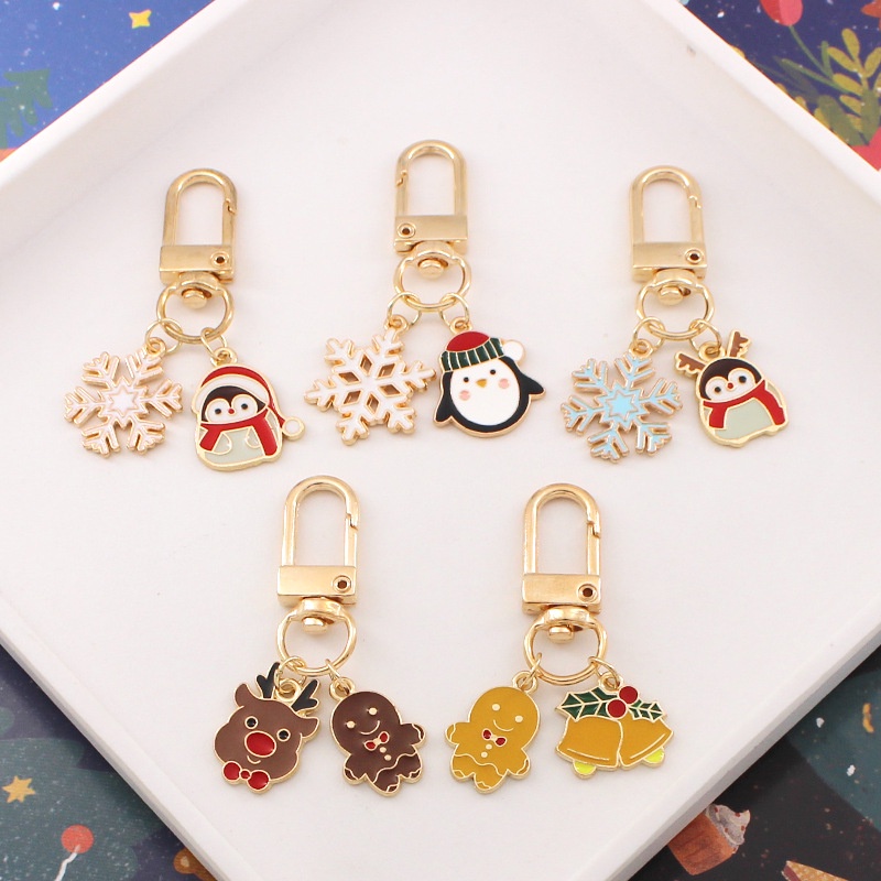 Cartoon Christmas Series Metal Keychain Santa Claus Elk Snowflake Sock ...