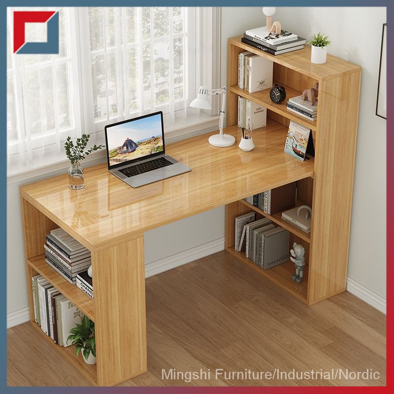 Integrated combination of computer desktop desk desk bookshelf ...