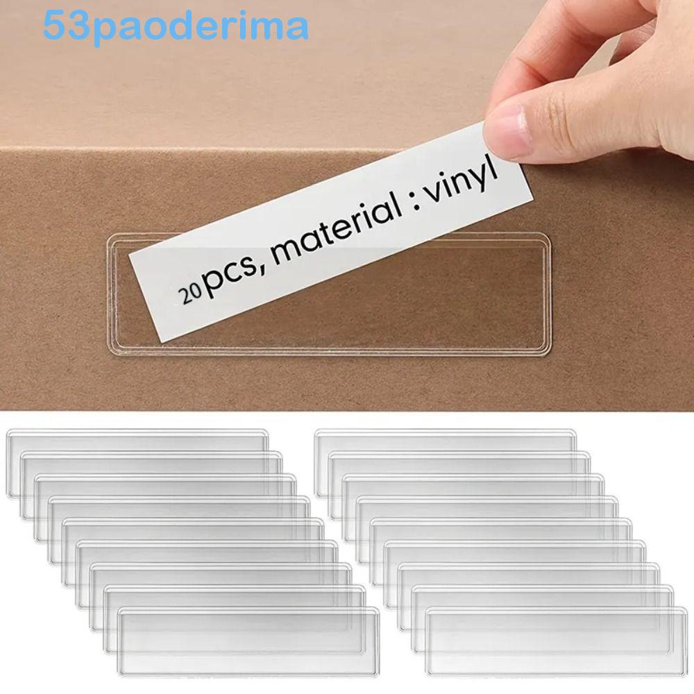 PAODERIMA 20pcs Tag Pockets, Small Plastic Label Holders, Label Bag Self-Adhesive Transparent ...