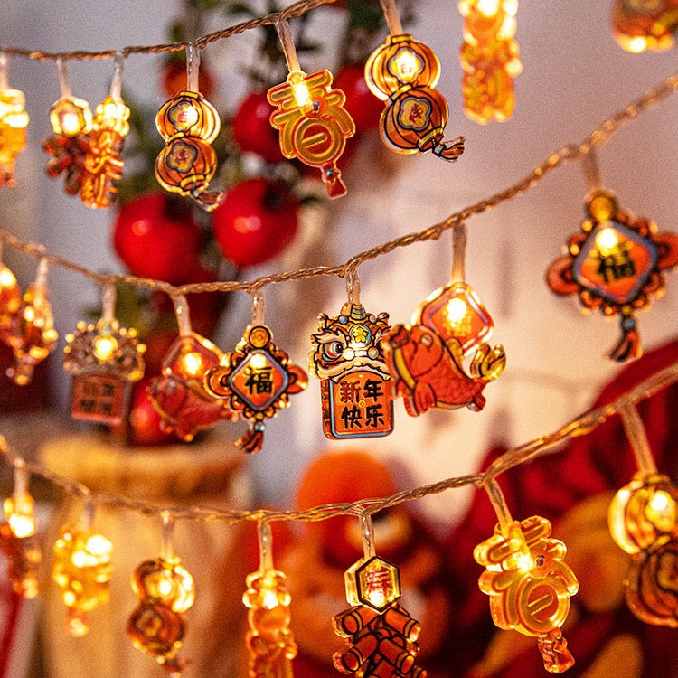 2025 CNY Happy New Year Fuzi Led Spring Festival Red Lantern String New ...