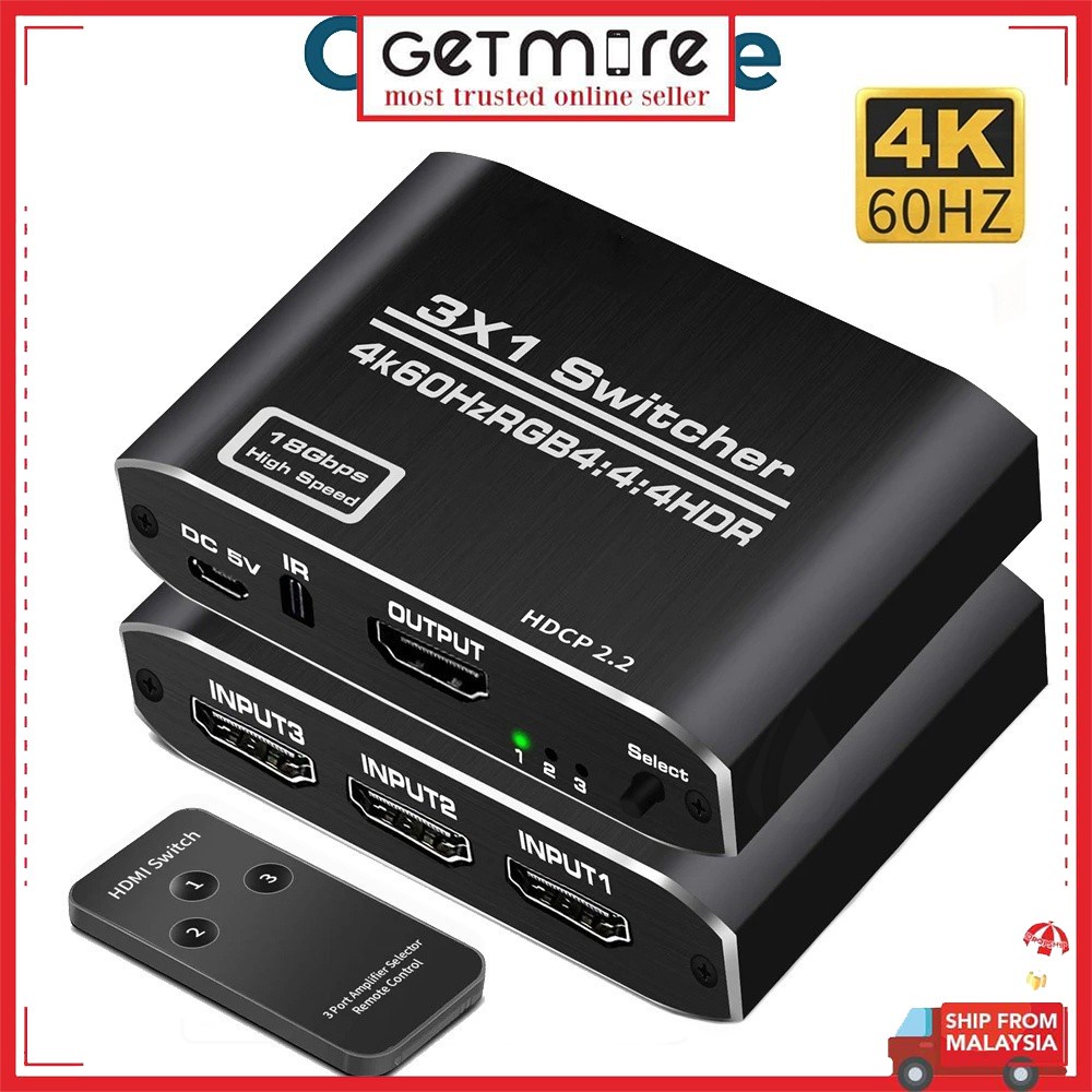 3Port 4K HDMI Switcher 3 in 1 out With Remote Video Audio Converter | Shopee Malaysia