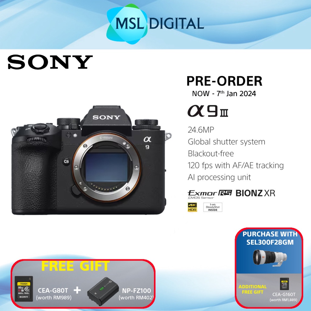 Sony ILCE-9M3 / α9 III Full Frame Mirrorless Camera global shutter system | Blackout-free | 120 ...