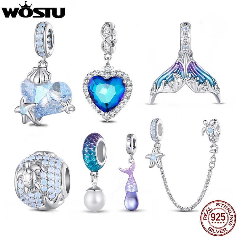 WOSTU 925 Sterling Silver Ocean World Turtle Beads Shell Safety Chain Heart Rainbow Crystal ...