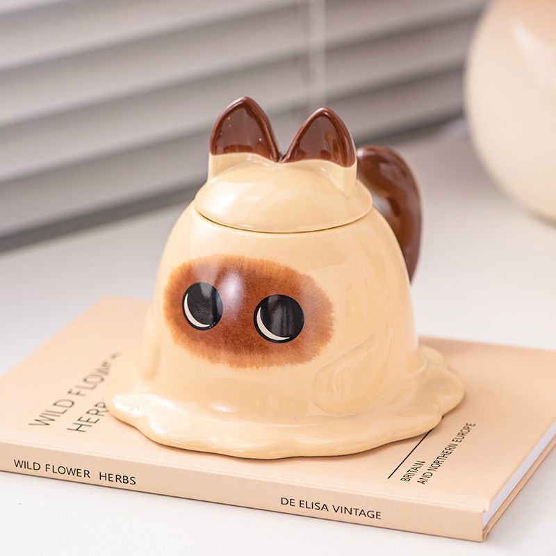 Cat Cup Siamese Cat Mug with Lid Birthday Gift Girl Cute Mug Send ...