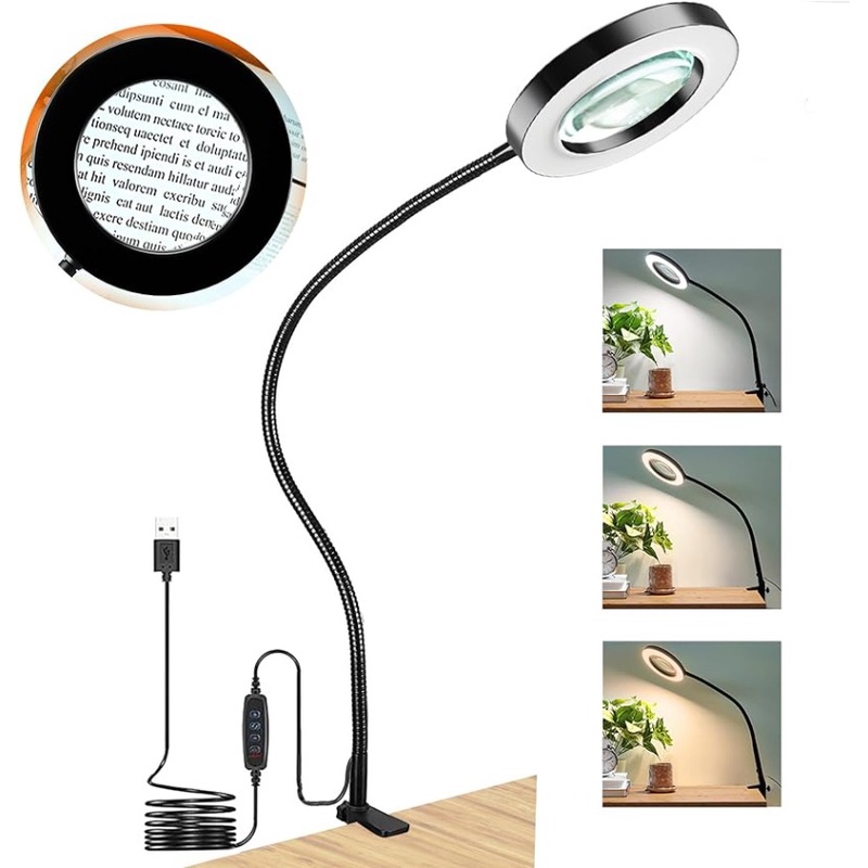 Magnifier Lamp 10x Magnification Desktop With LED Light 3 Set Up ...
