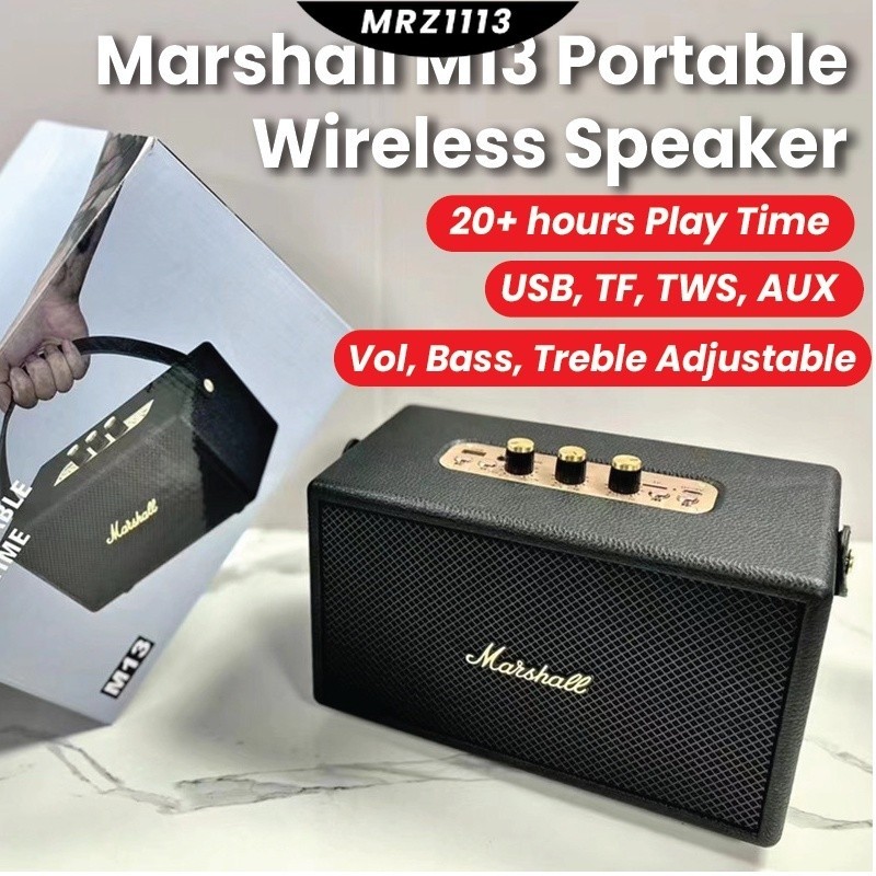 MARSHALL M13 Portable Wireless Bluetooth Speaker Support USB/ TF/ AUX Malaysia Stock | Shopee ...