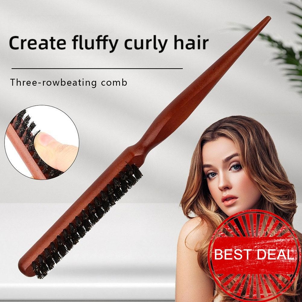 Boar Bristle Styling Comb Three-row Hair Comb With Nylon Teeth Fluffy ...