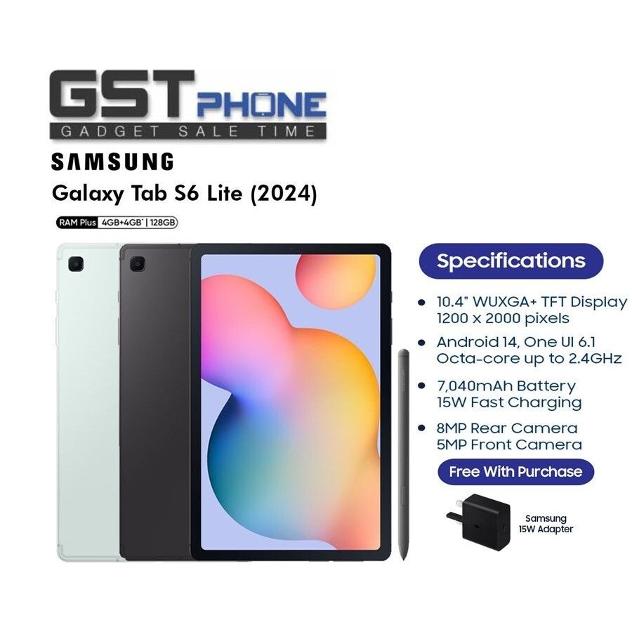 Samsung Galaxy Tab S6 Lite 2024 (P620) (4GB+4GB Extended Ram+128GB Rom) (Original Malaysia Set ...