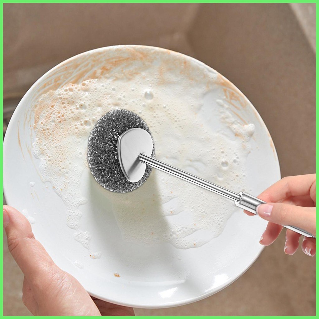 Metal Dish Scrubber Pan Cleaner Scrubber Stainless Steel with Handle ...