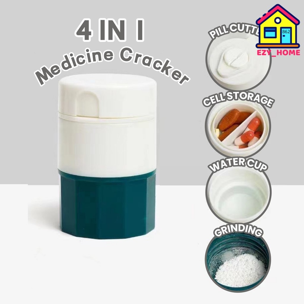 4 IN 1 Medicine Cracker Cutter Travel Splitter Grinding Pill Box ...