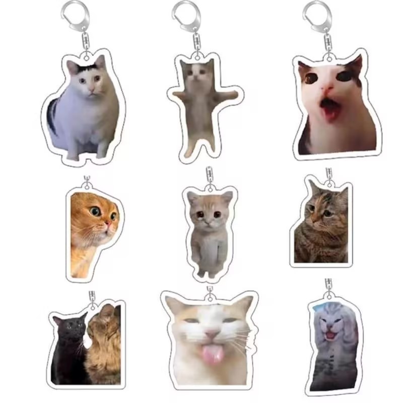 Funny Catmeme Keychain Creative Animal Emoji Keyring Food Cat Acrylic ...