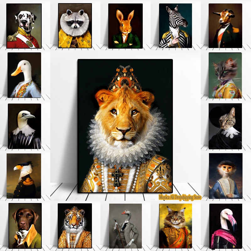 Nordic Vintage Noble Animals Poster Lion Tiger Zebra Portrait Canvas ...