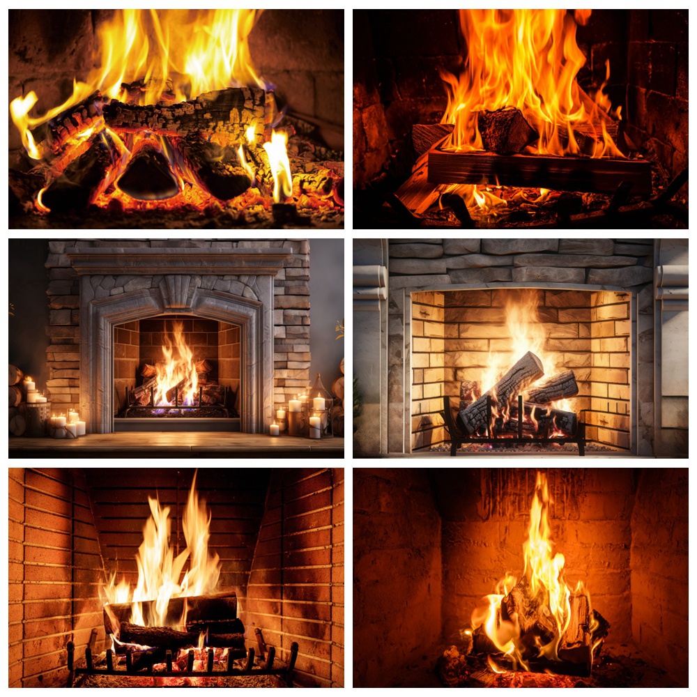 Fire Backdrop Burning Flame Brick Wall Christmas Baby Portrait Family ...
