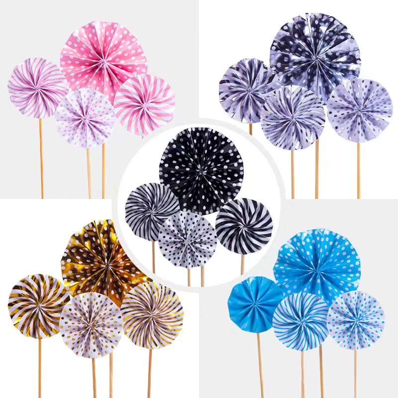 4Pcs/Folding Fan Baking Cake Decorating Multicolor Mini Paper Fan ...