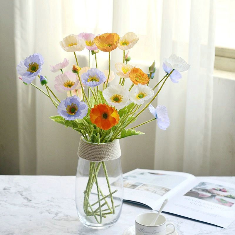 4 Heads Poppies Artificial Flower for Wedding Home Office Daisy ...