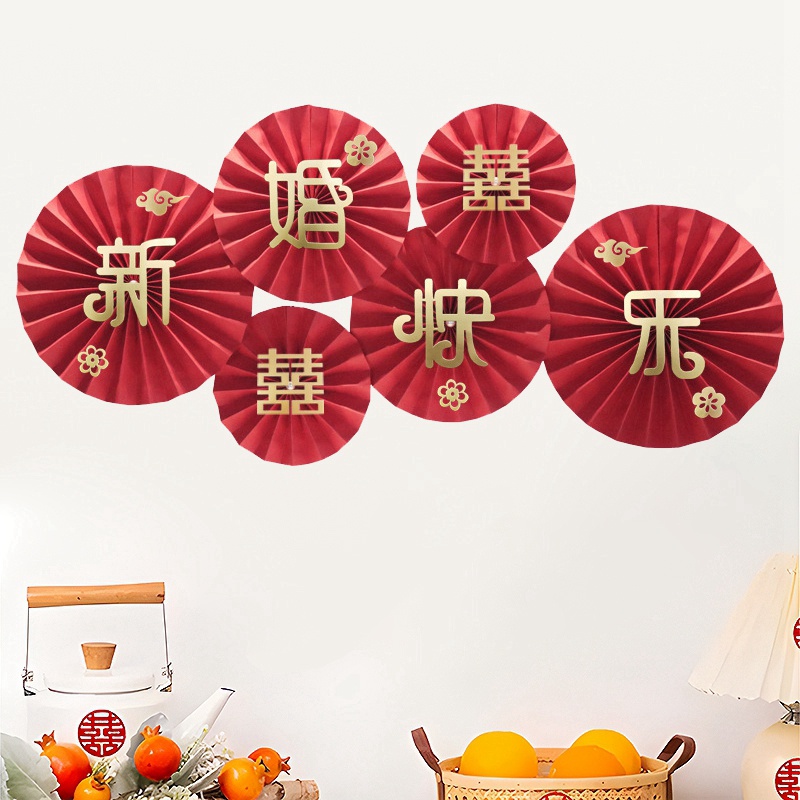 6pc/set 2025 CNY Paper Flower Fan Simple Style Pendant Blessing ...