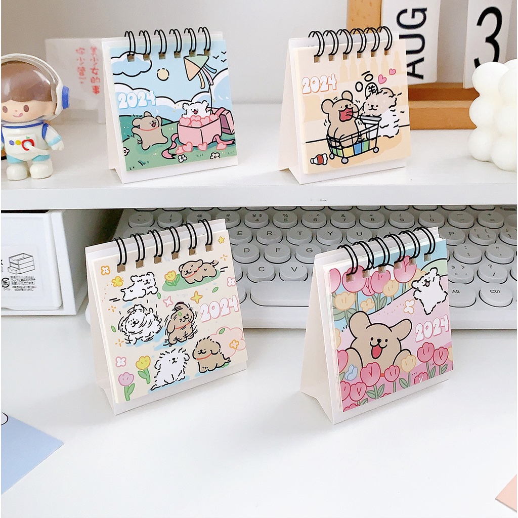 2024 Table Calendar Cute Cartoon Mini Student Calendar Decoration Coil ...