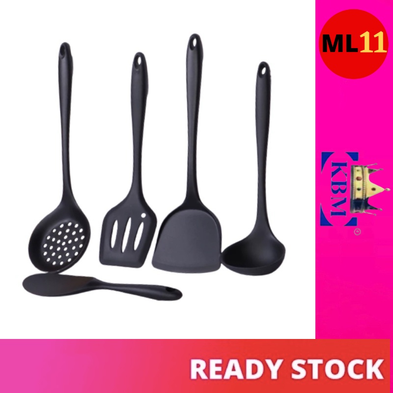 KBM Black Silicone Soup Ladle / Sieve / Slice / Spatula / Ladle / Non ...