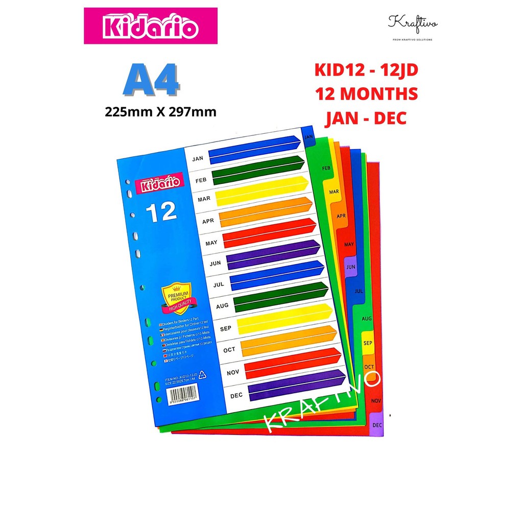 A4 KIDARIO 11 HOLES PP PLASTIC INDEX DIVIDER SUITABLE FOR RING FILE ...