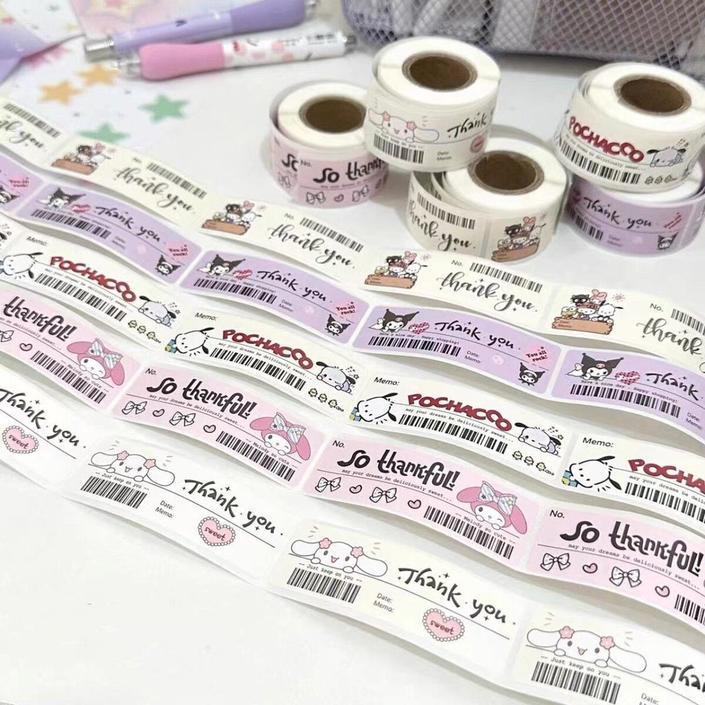 120pcs Sanrio Kuromi My Melody Stickers Roll bill Thank You Bill Wind ...