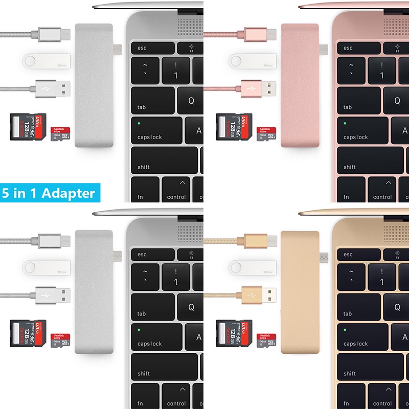 5 in 1 adapter type c for macbook Pro air M1 2020 2019 USB 3.0 SD TF Reader PD HUB A2337 A2338 ...