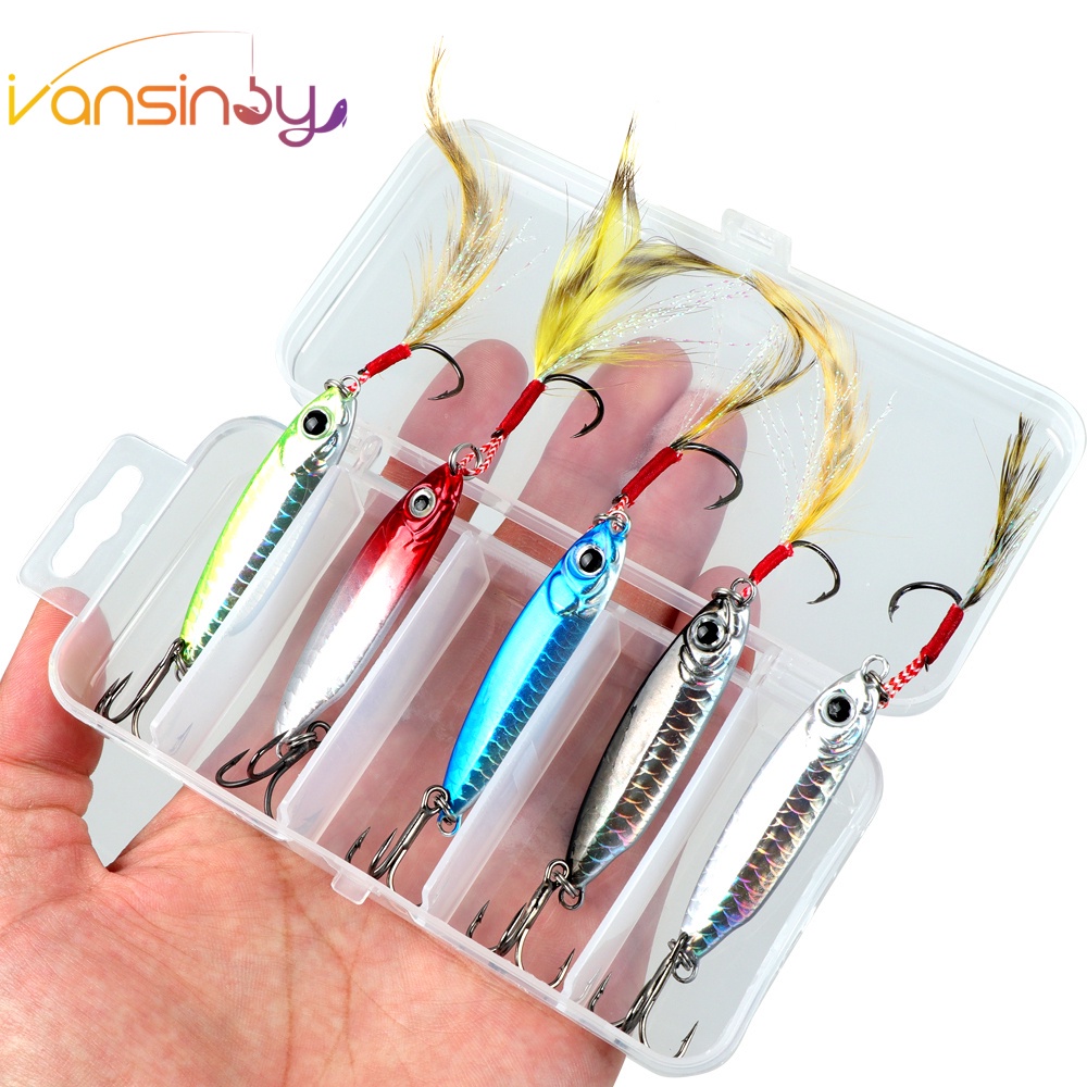 5pcs Set Fishing Lure 7g/10g/15g/20g Jigging Hook Fishing Spinner Bait Laser Metal Jig Spoon ...