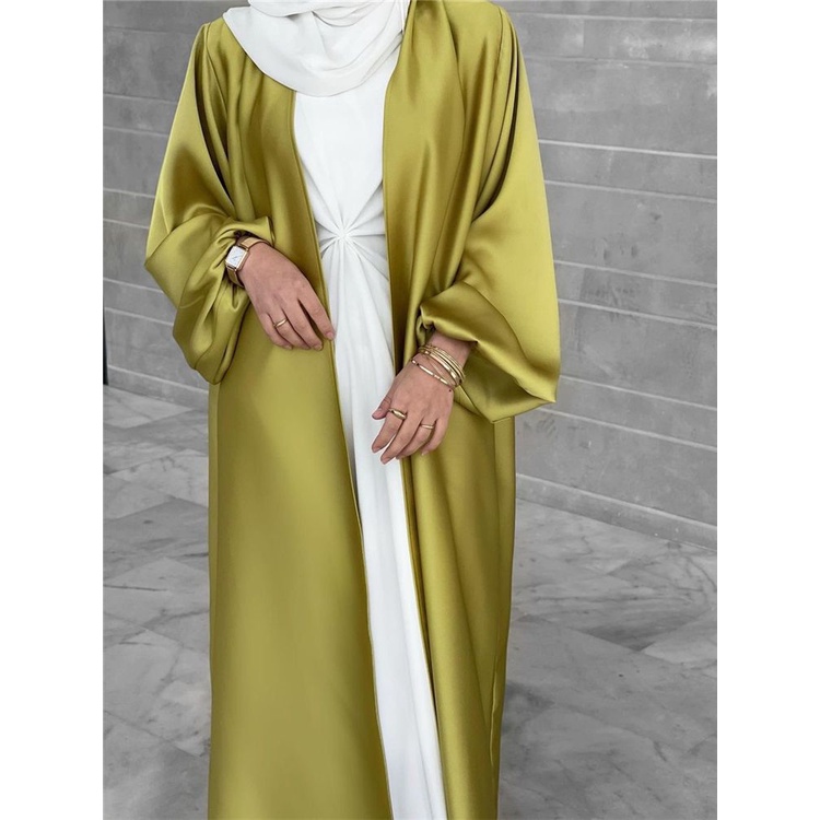 Ramadan Eid Abayas For Women Kimono Femme Musulmane Satin Kaftan Maxi