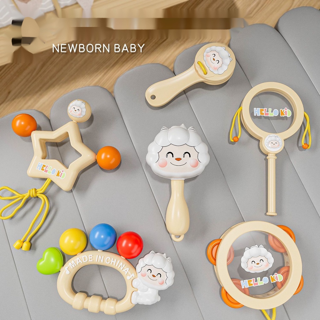 1~6pcs/Set Baby Rattle Set Safe Food Grade Wood Rattle Soother Bracelet ...