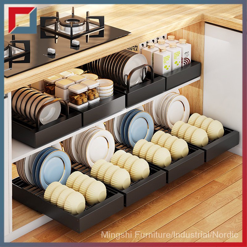 Kitchen cabinets dish storage racks household drawer style dish racks ...