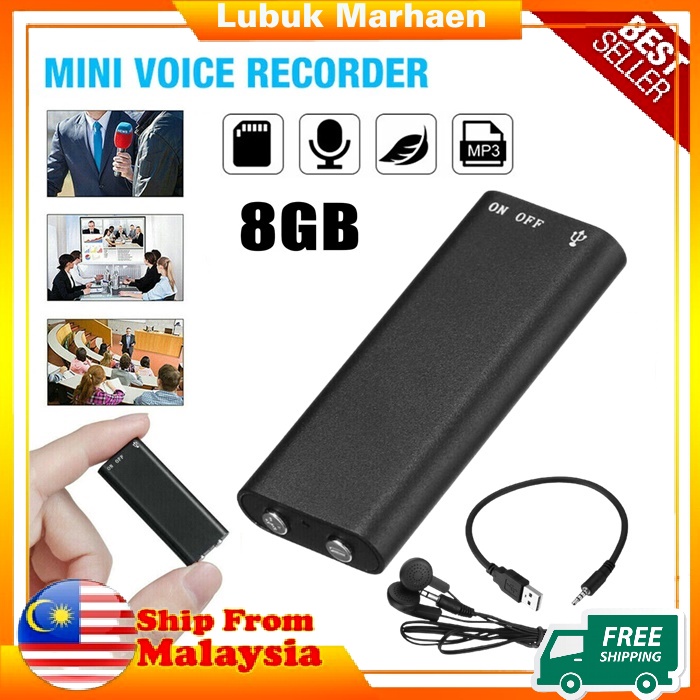 LM| 8GB Professional Mini Digital Audio Voice Recorder Mp3 Player 3 In ...