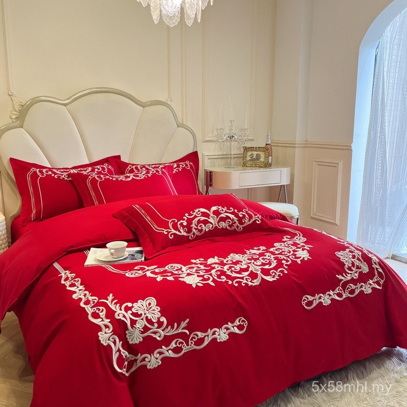 Set peralatan tempat tidur Mas kahwin 100-an mewah empat keping Kapas ...