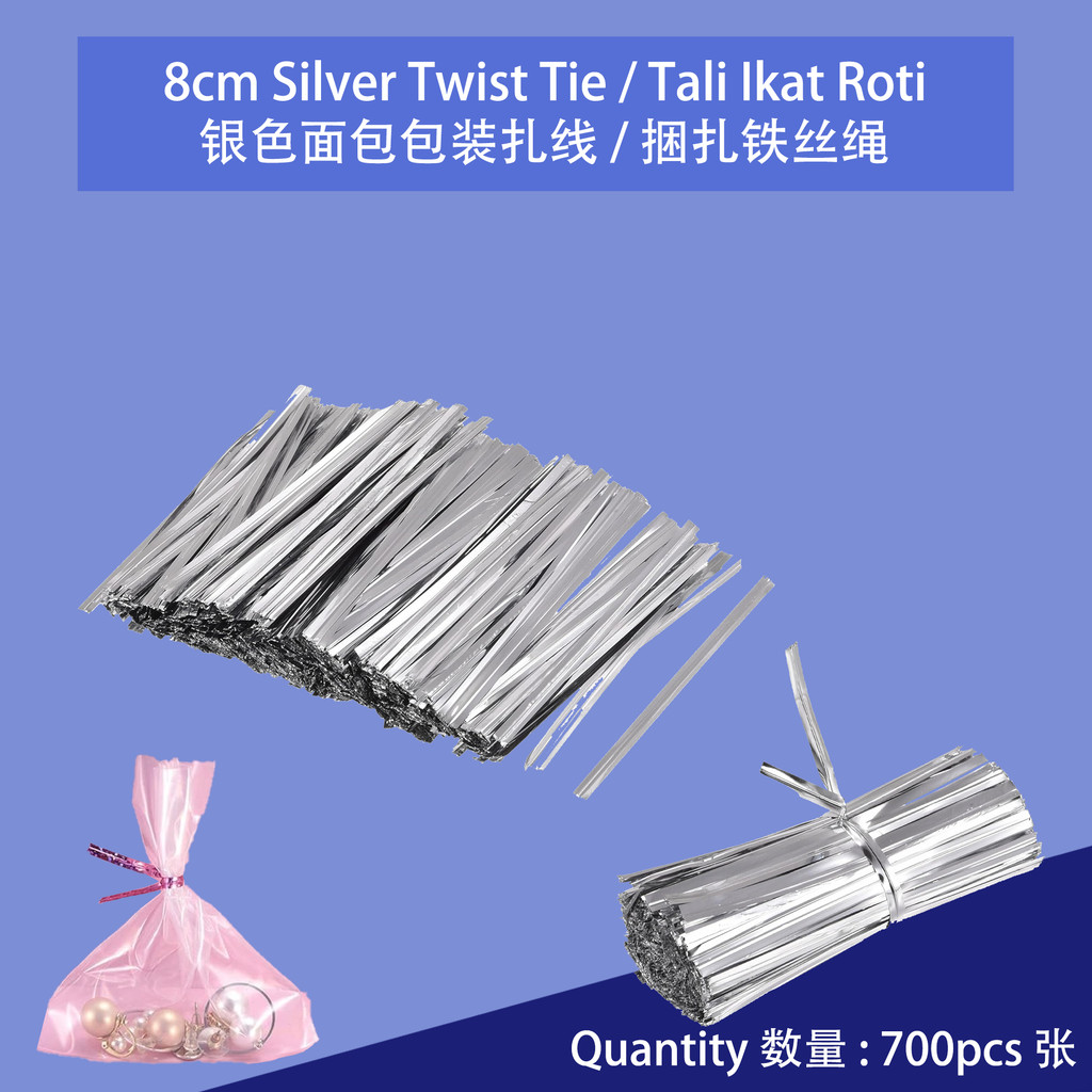 Silver Twist Tie 8cm 700pcs+ / Tali Ikat Plastik Roti / Door Gift ...