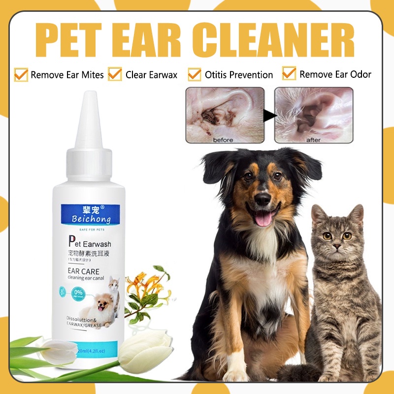 120ml Pet Ear Cleaner Cat Dog Mites Odor Removal Ear Drops Earwash ...
