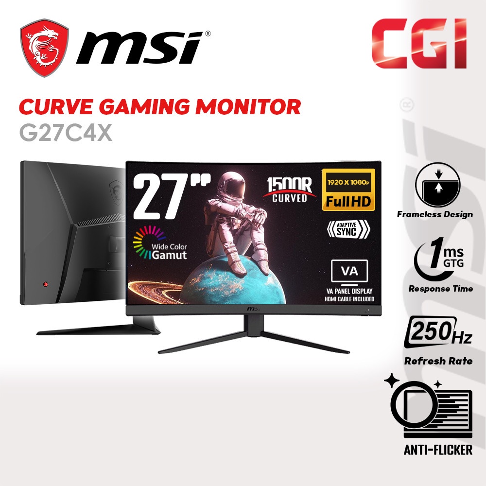 MSI 27" G27C4X VA FHD Adaptive Sync 250Hz 1ms HDR Curved Frameless ...