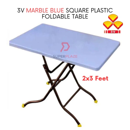 3V Marble Blue 2x3 Feet Plastic Foldable Table Portable Dining Table ...