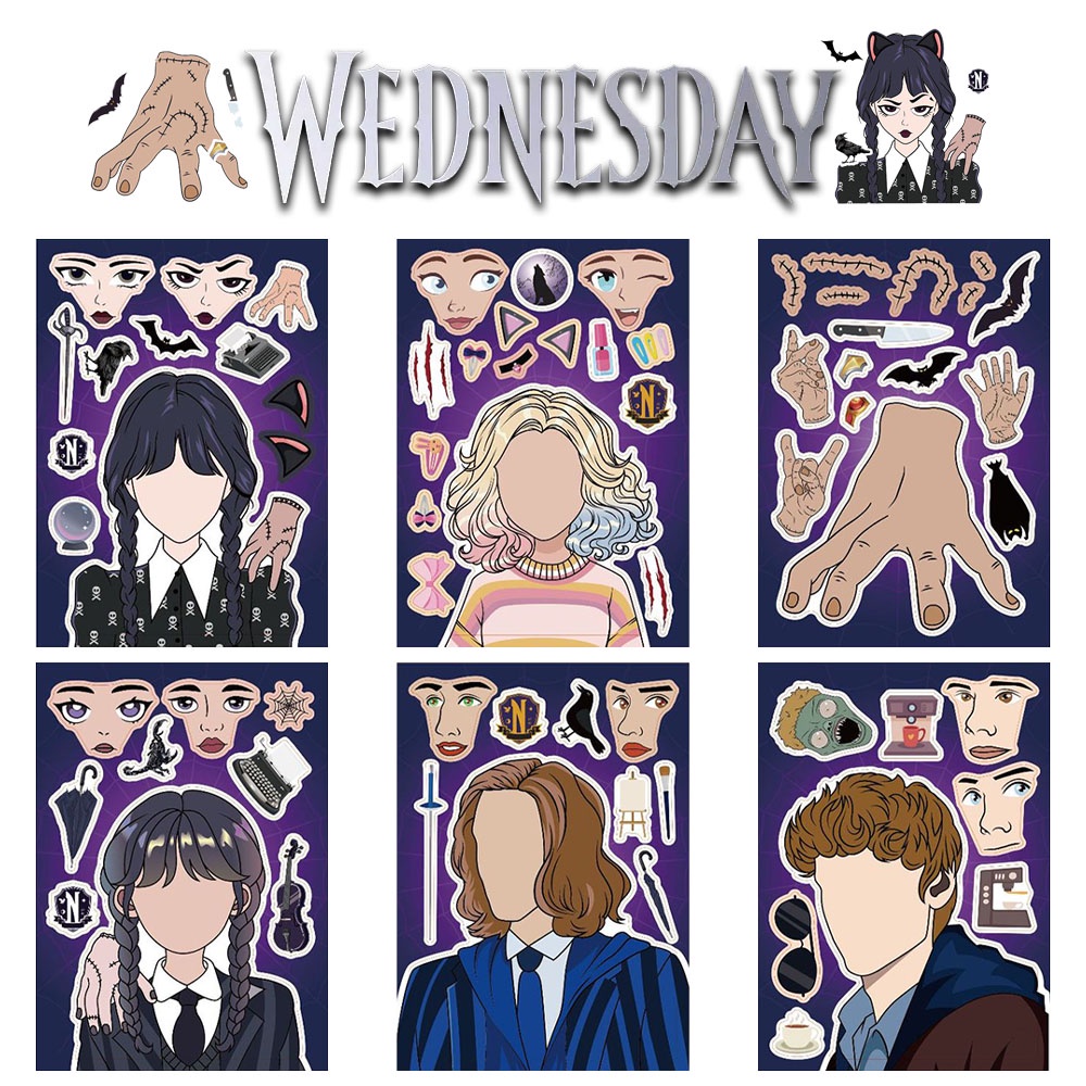 6PCS Cartoon TV Series Wednesday Addams Series Puzzle Stickers Suitable ...